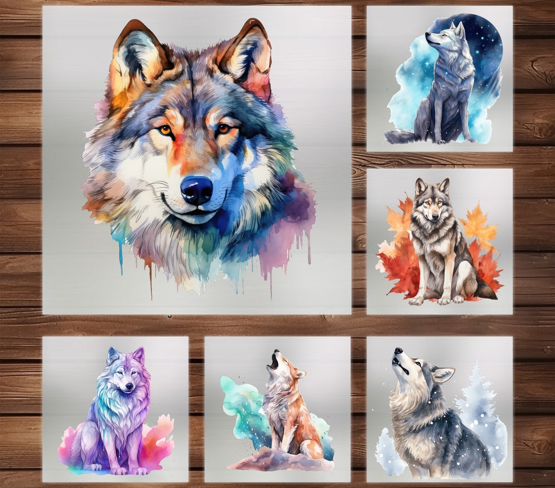 Watercolor Wolf DTF Transfer, 6 Different Image Options, Iron on Decal ...