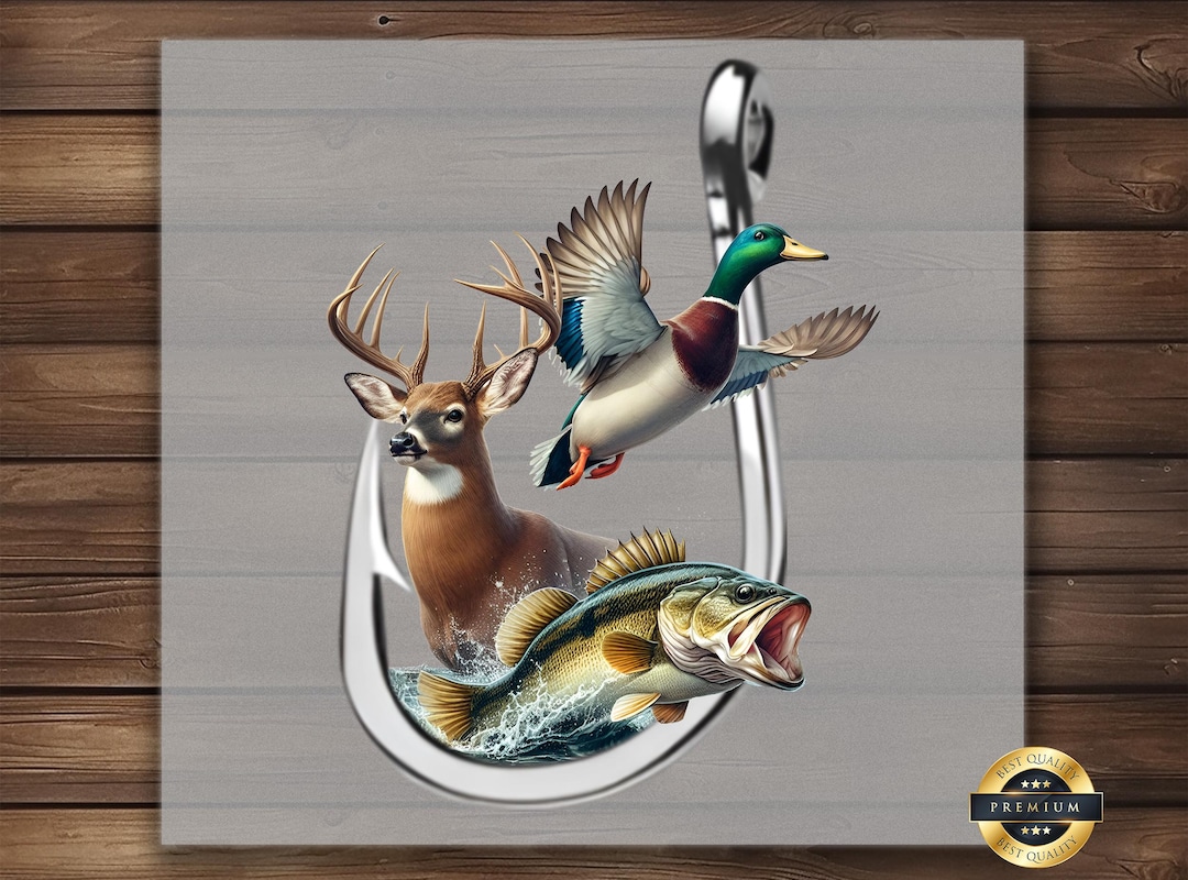 Hunting Fishing Hook DTF Transfer: Deer, Duck, Bass Design - Etsy