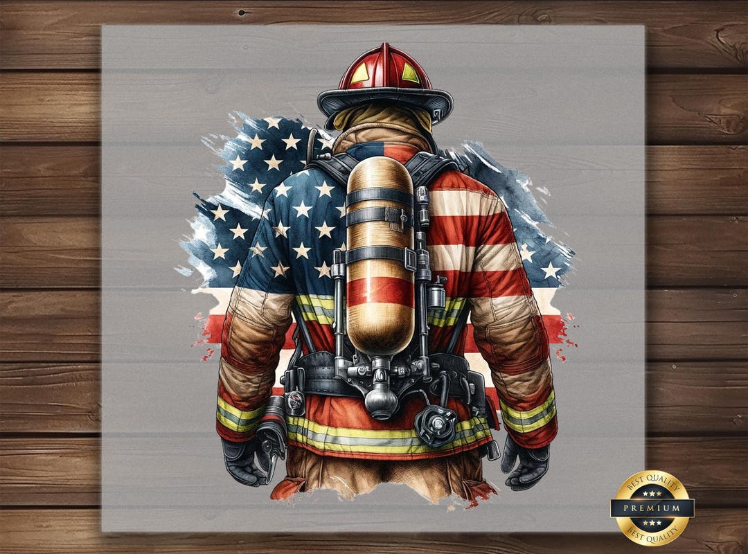 Firefighter USA Flag DTF Transfer, Patriotic Hero Heat Press Design ...