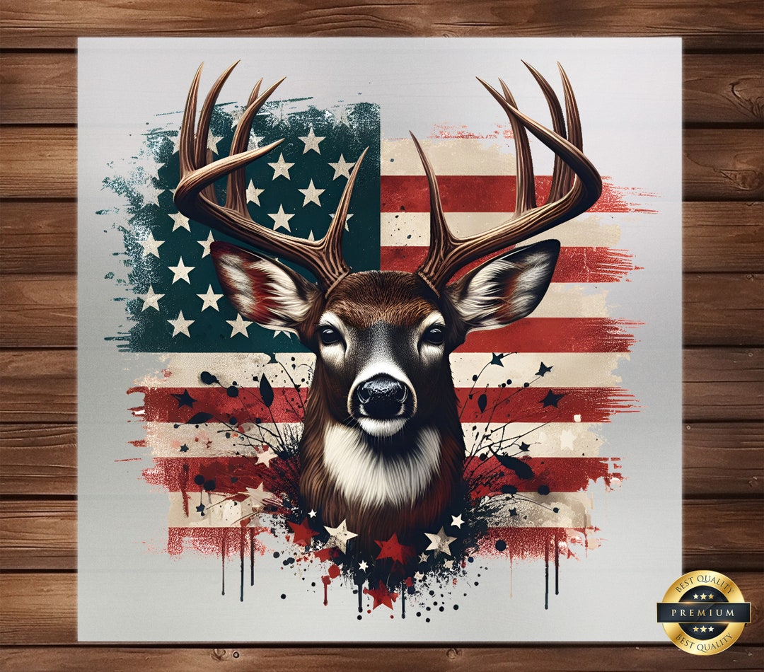 Buck With USA Flag DTF Transfer: Patriotic Whitetail Apparel - Etsy