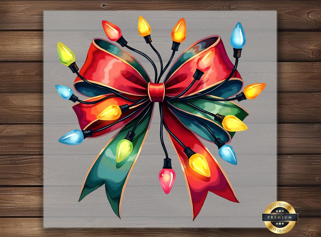 Festive Bow With Christmas Lights DTF Transfer, Vibrant Iron-on for ...