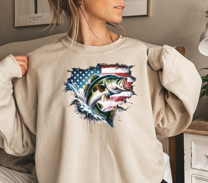 Bass Fishing DTF Transfer: USA Flag Patriotic Apparel - Etsy