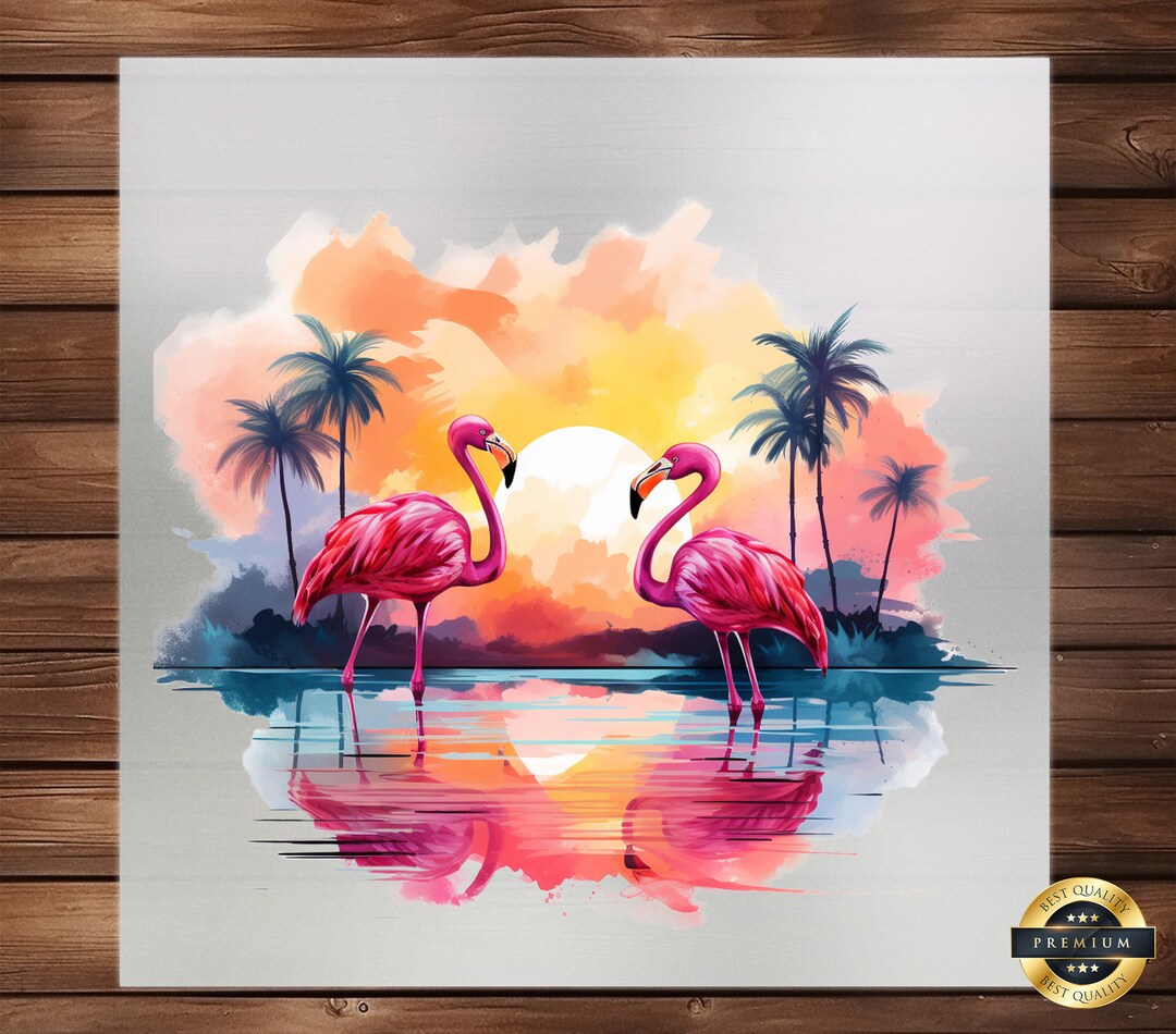 Sunset Flamingo DTF Transfer, 6 Different Images, Iron on Decal, Ready to Press, DIY Craft ...