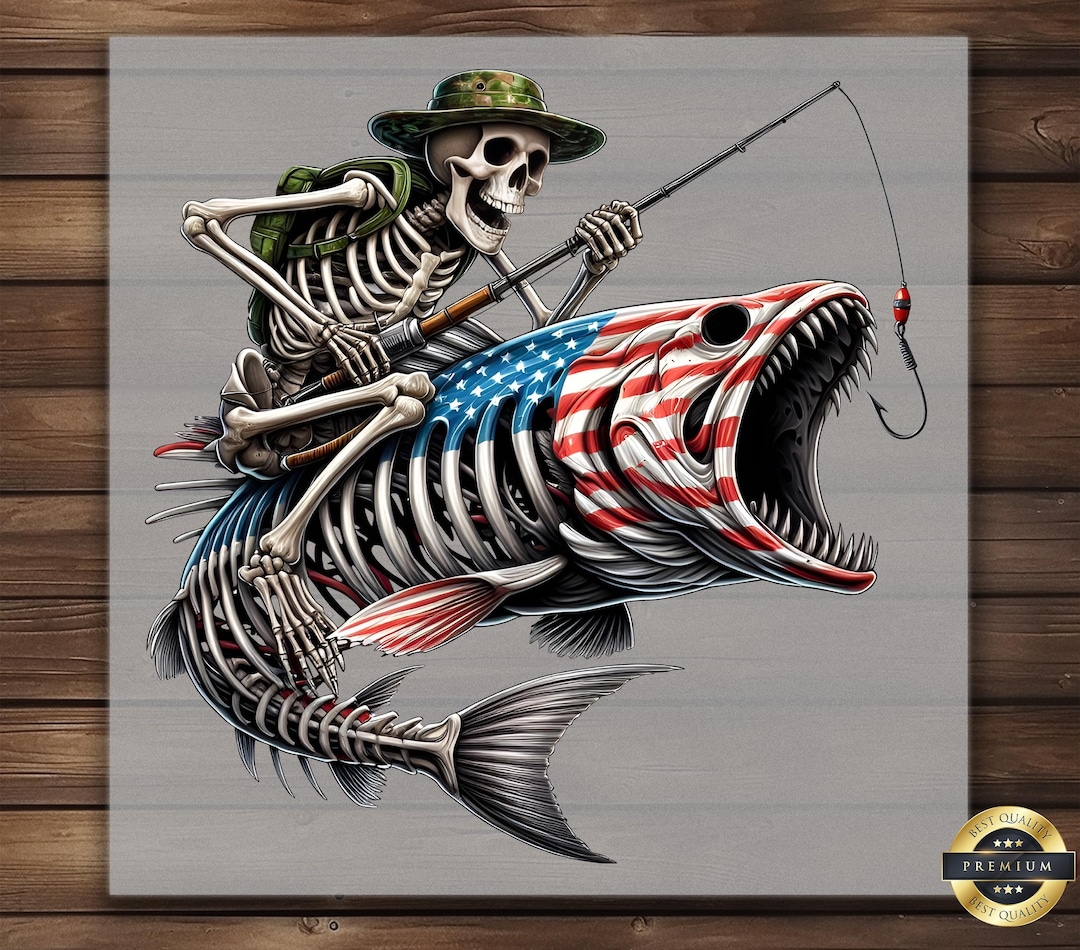 Fishing Skeleton DTF Transfer: Bold Iron-on Decal - Etsy