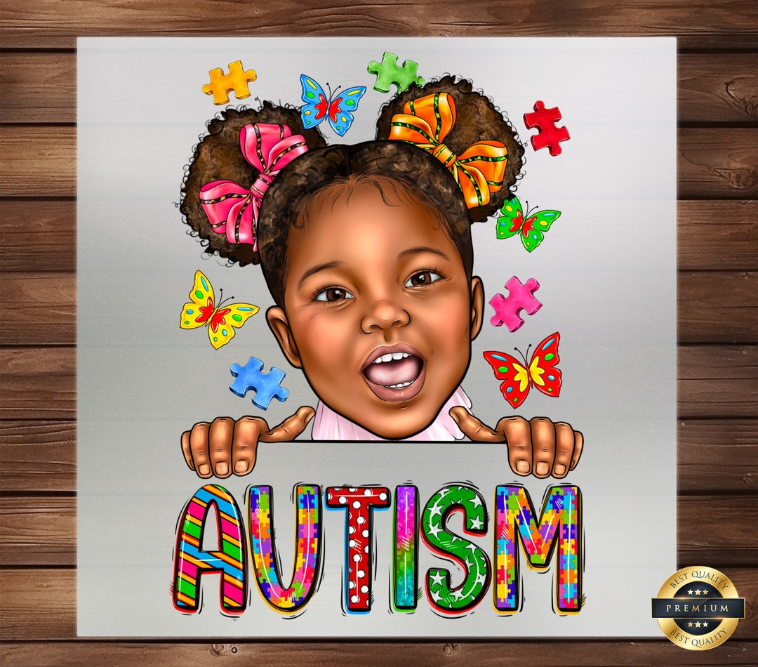 Autism Afro Girl Peekaboo DTF Transfer - Celebrate Autism Awareness ...