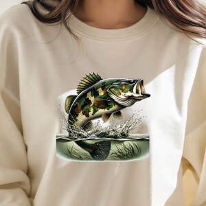 Camo Jumping Bass Fish Hunting DTF Transfer, Angler's Delight, Easy ...