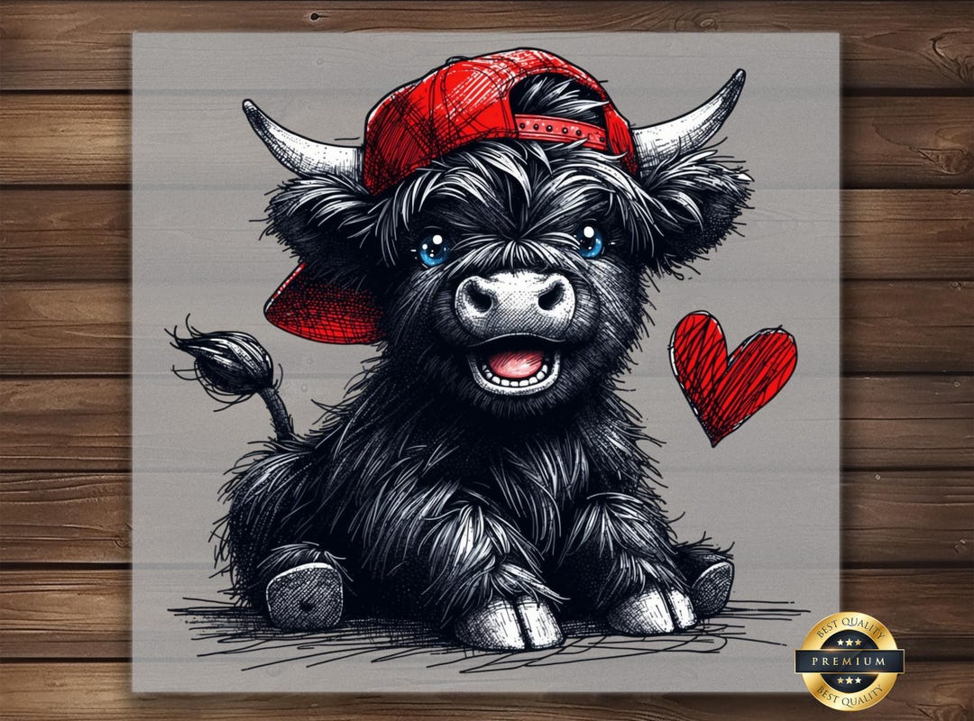 Baby Bull Valentine's Day DTF Transfer, Adorable Bull With Red Heart ...