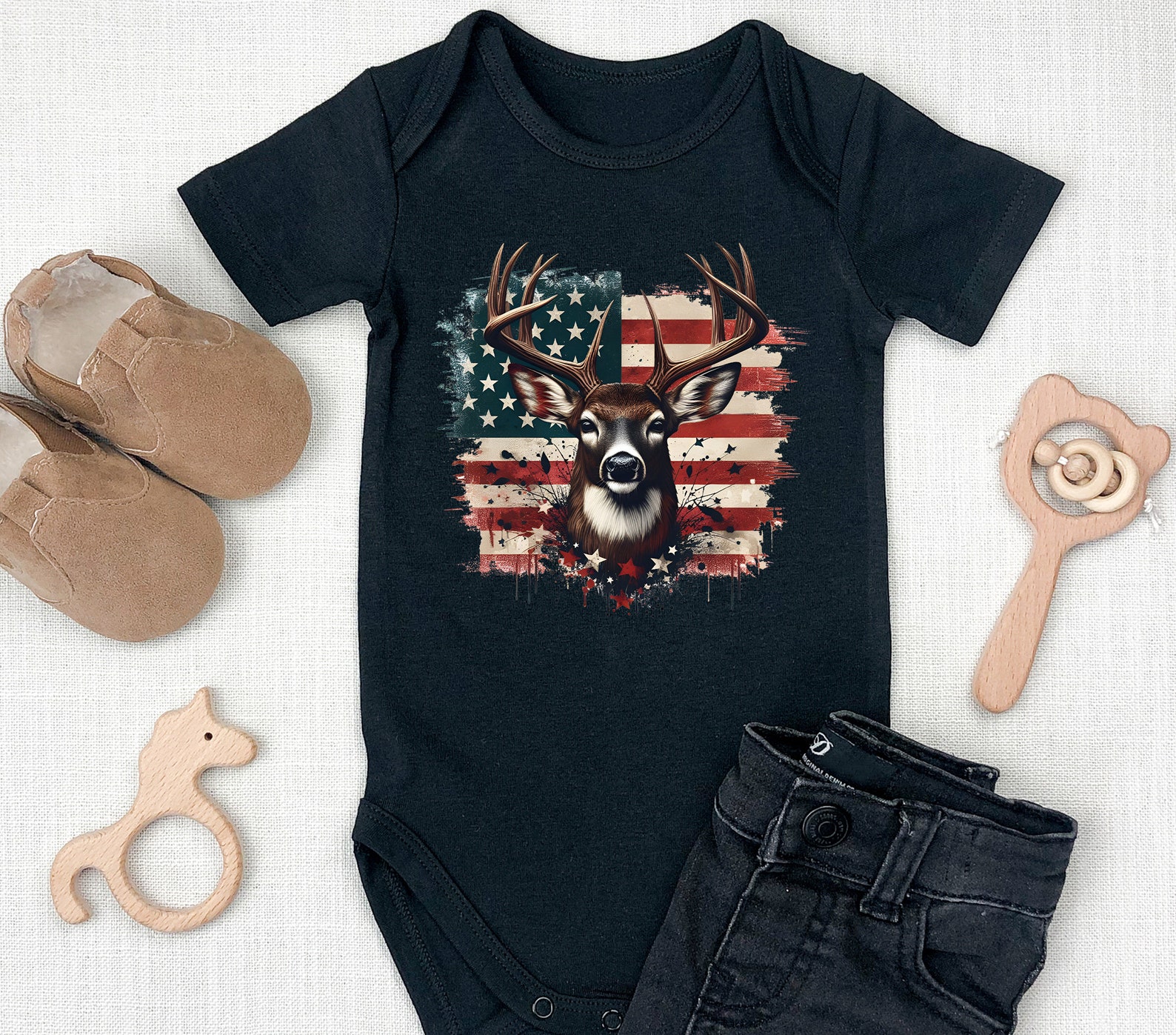 Buck With USA Flag DTF Transfer: Patriotic Whitetail Apparel - Etsy