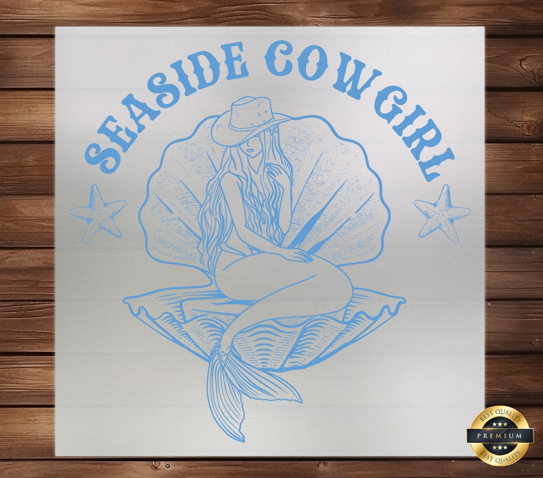 Seaside Cowgirl Mermaid Summer DTF Transfer, Coastal Western Design for ...
