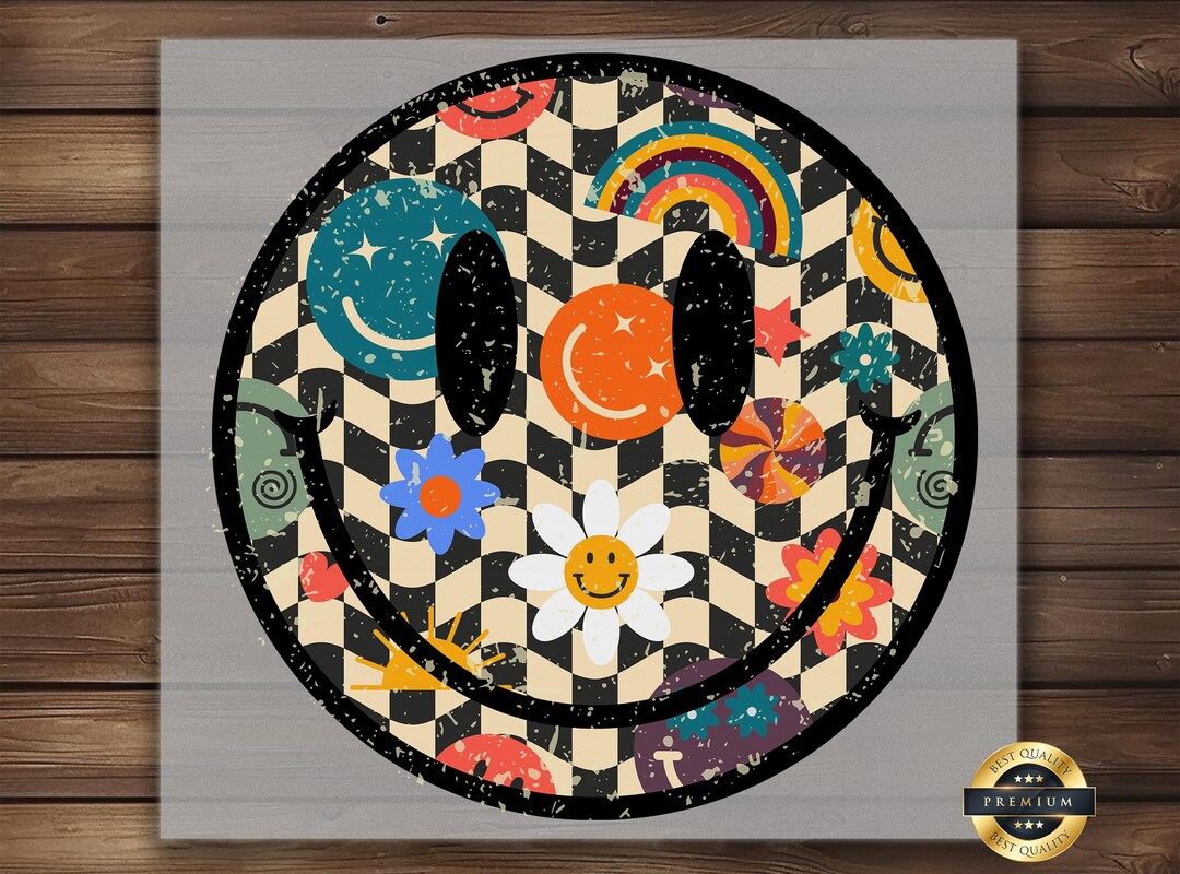 Retro Checkered Smiley Face DTF Transfer: DIY Crafts & Apparel - Etsy