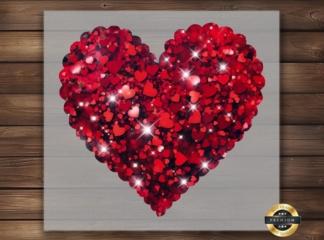 Red Heart DTF Transfer, Shimmering Heart Design With Tiny Hearts for ...