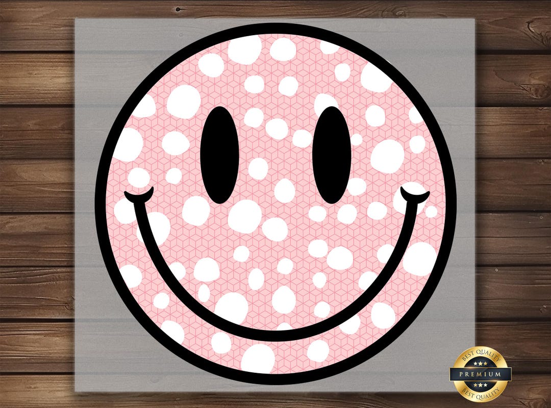 Pink Polka Dot Smiley DTF Transfer, Fun DIY Iron-on Design, Perfect for ...