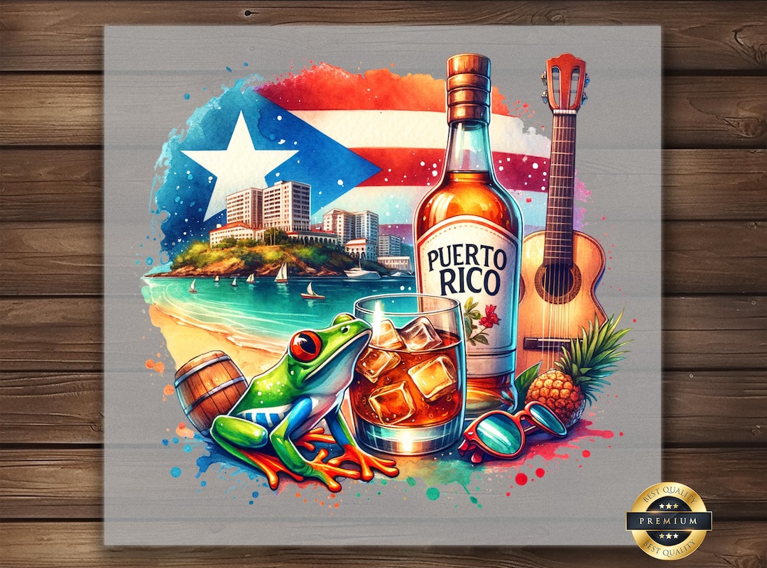 Puerto Rico Beach Frog DTF Transfer: Rum, Guitar, Island Vibes - Etsy