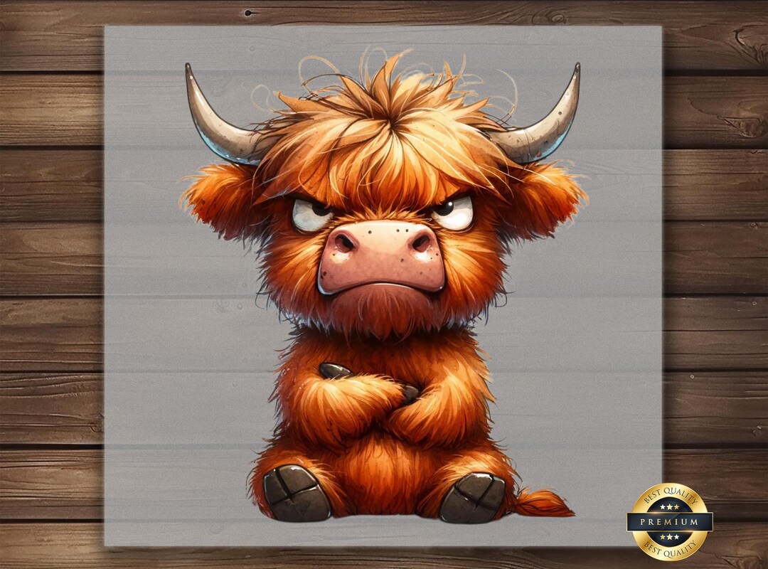 Angry Highland Cow DTF Transfer, Cute Grumpy Brown Bull Print, Funny ...