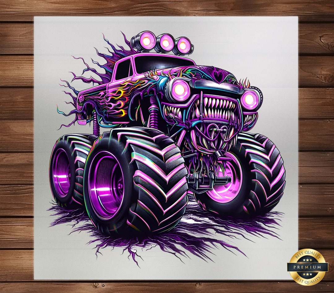 Pink & Purple Monster Truck DTF Transfer: Durable, Easy Press - Etsy