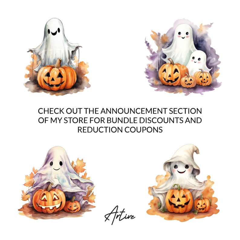 Watercolor Halloween Ghost Clipart PNG Clipart Digital Download Instant ...