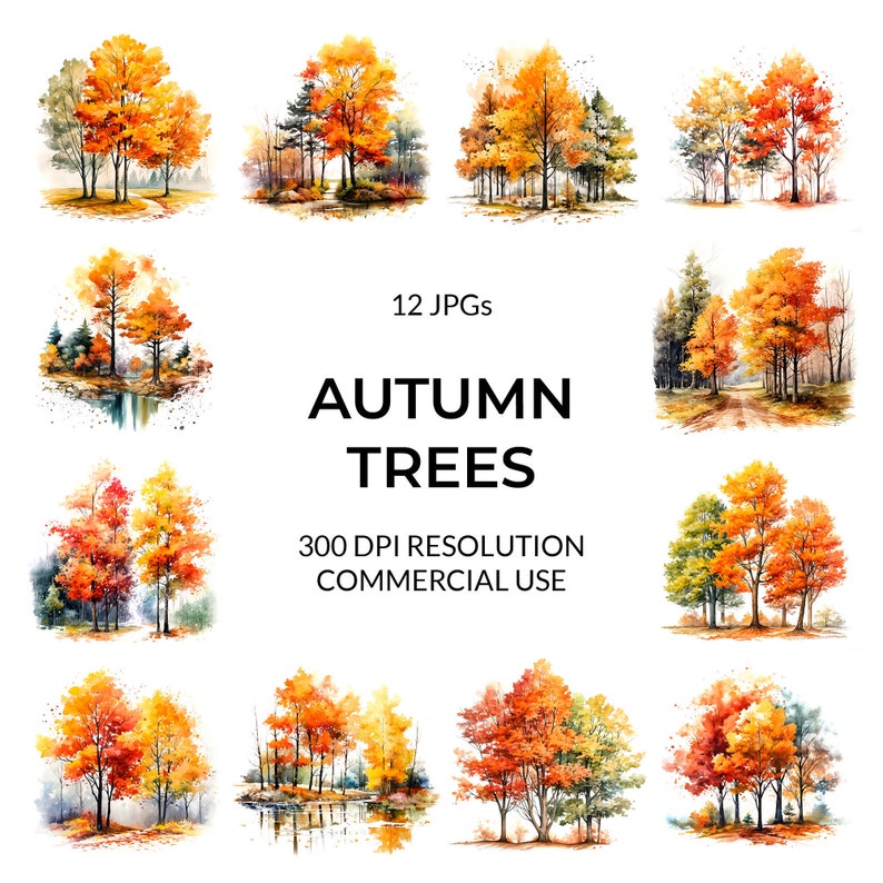 Autumn Trees Clipart | Fall Trees | High Quality JPG | Digital Download ...