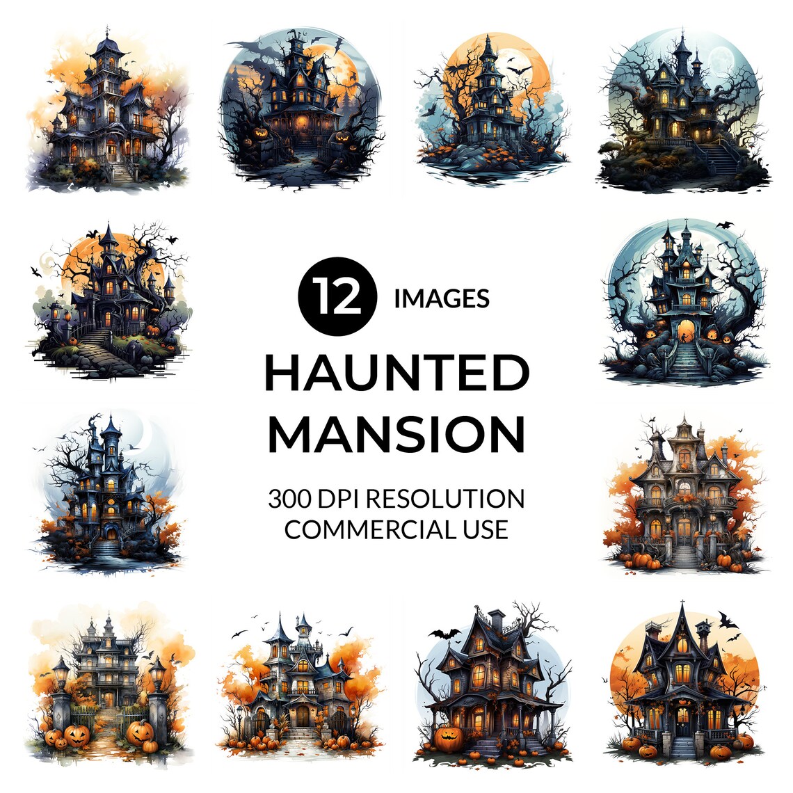 Watercolor Haunted Mansion Clipart | High Quality Jpgs | Digital ...