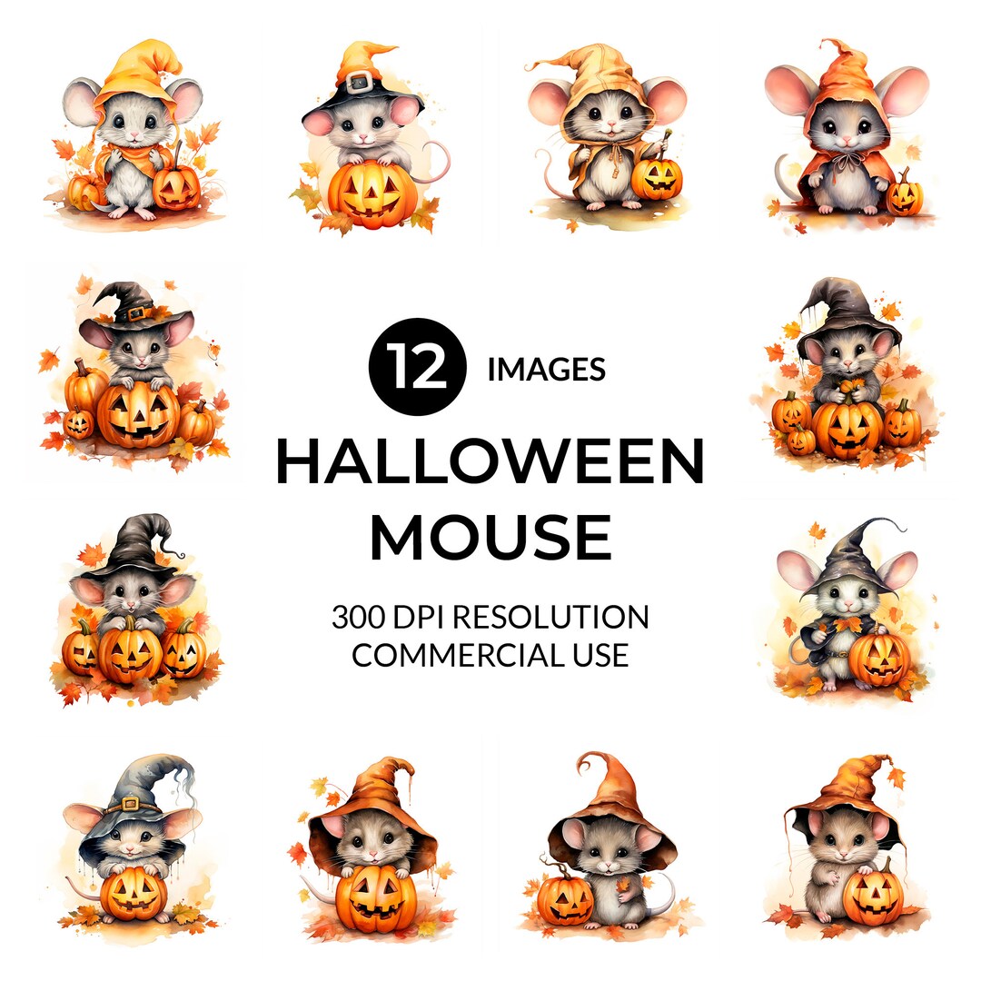 Watercolor Halloween Mouse Clipart High Quality Jpgs Digital Download ...