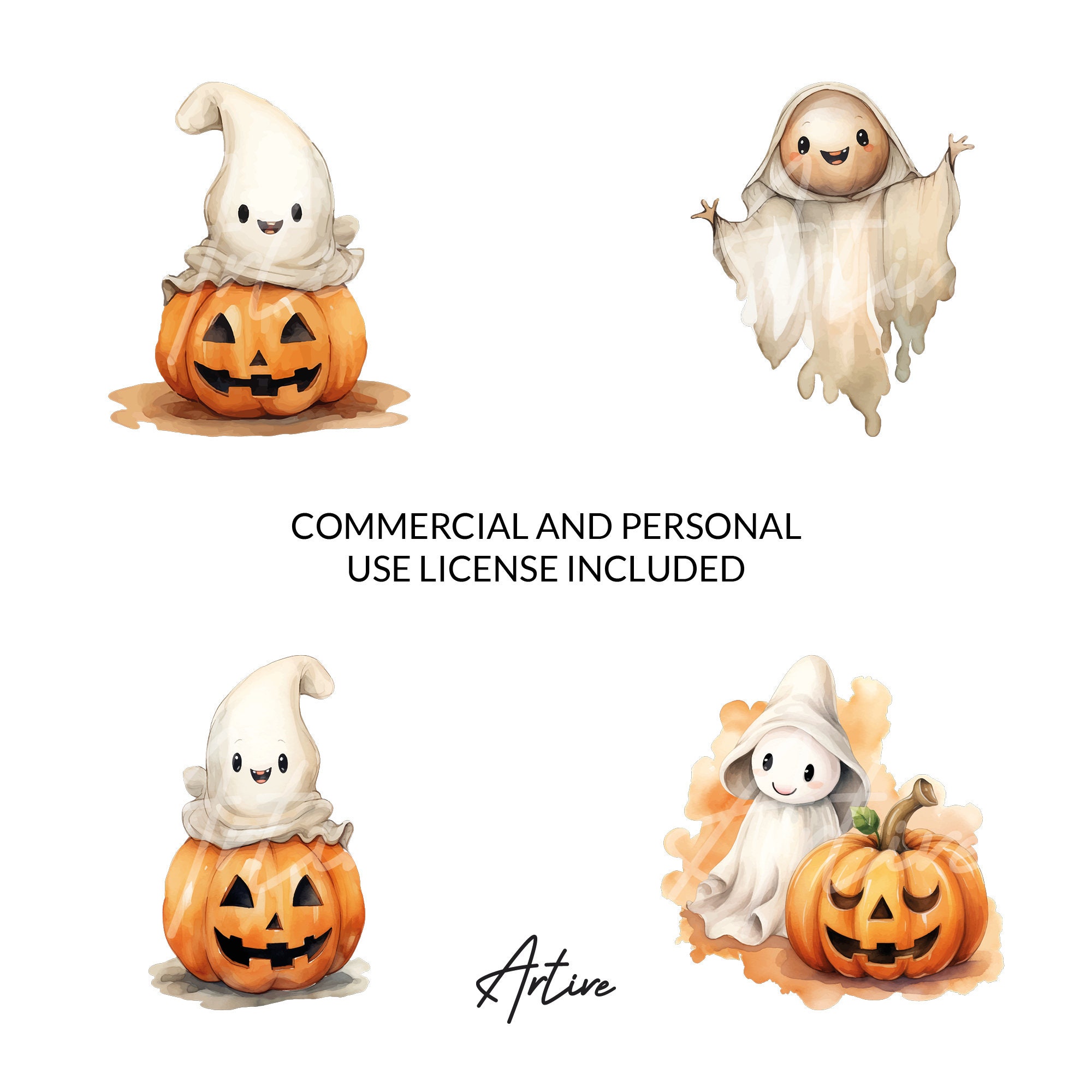 Watercolor Halloween Ghost Clipart PNG Clipart Digital Download Instant ...
