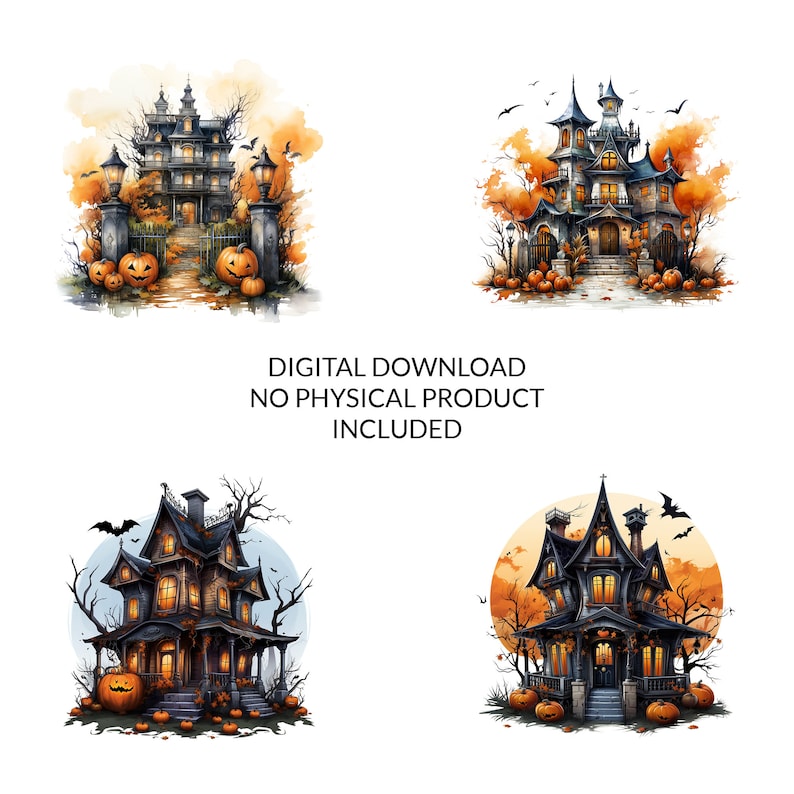 Watercolor Haunted Mansion Clipart | High Quality Jpgs | Digital ...