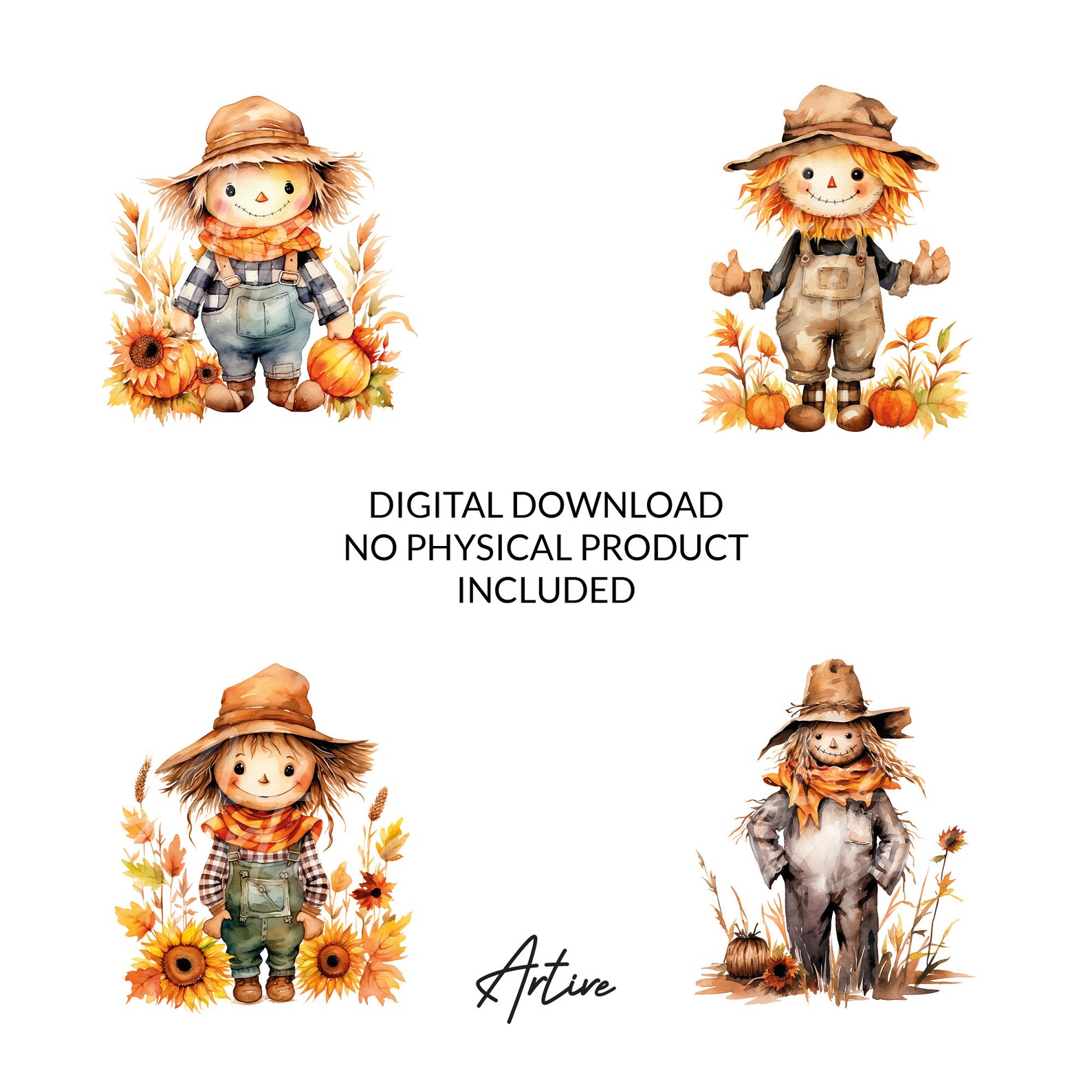 Watercolor Cute Scarecrow Clipart | PNG Clipart | Digital Download ...