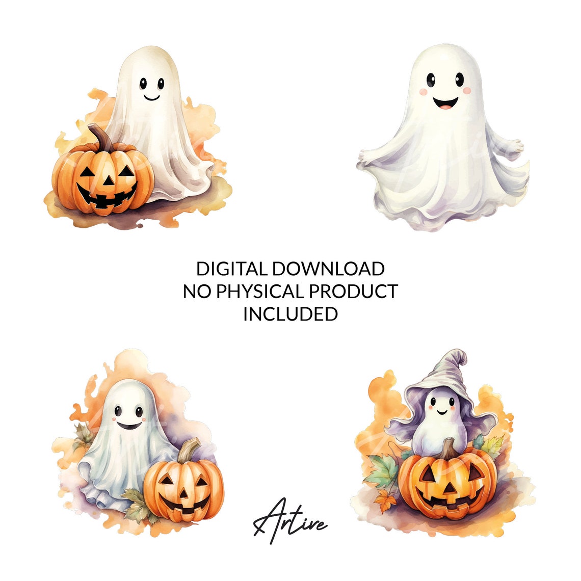 Watercolor Halloween Ghost Clipart PNG Clipart Digital - Etsy