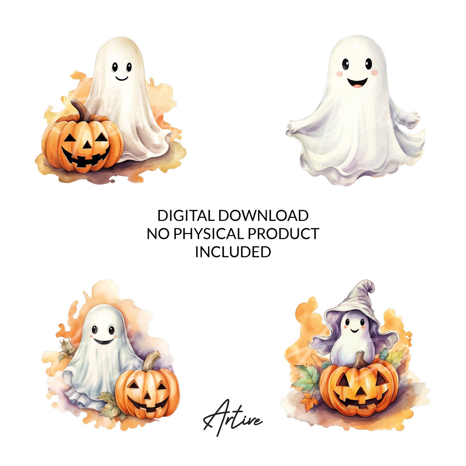 Watercolor Halloween Ghost Clipart PNG Clipart Digital - Etsy