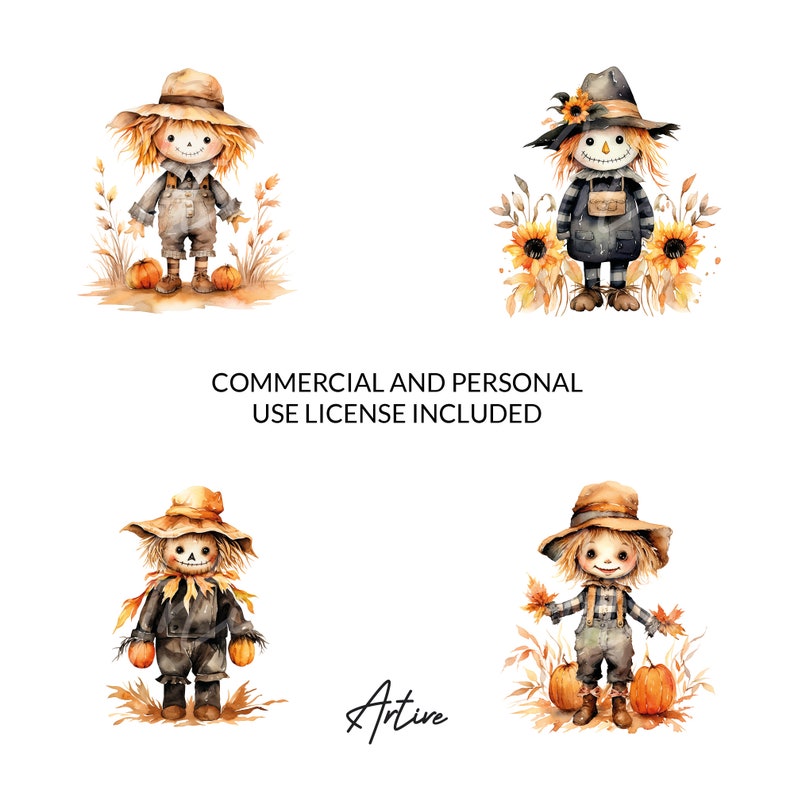 Watercolor Cute Scarecrow Clipart | PNG Clipart | Digital Download ...