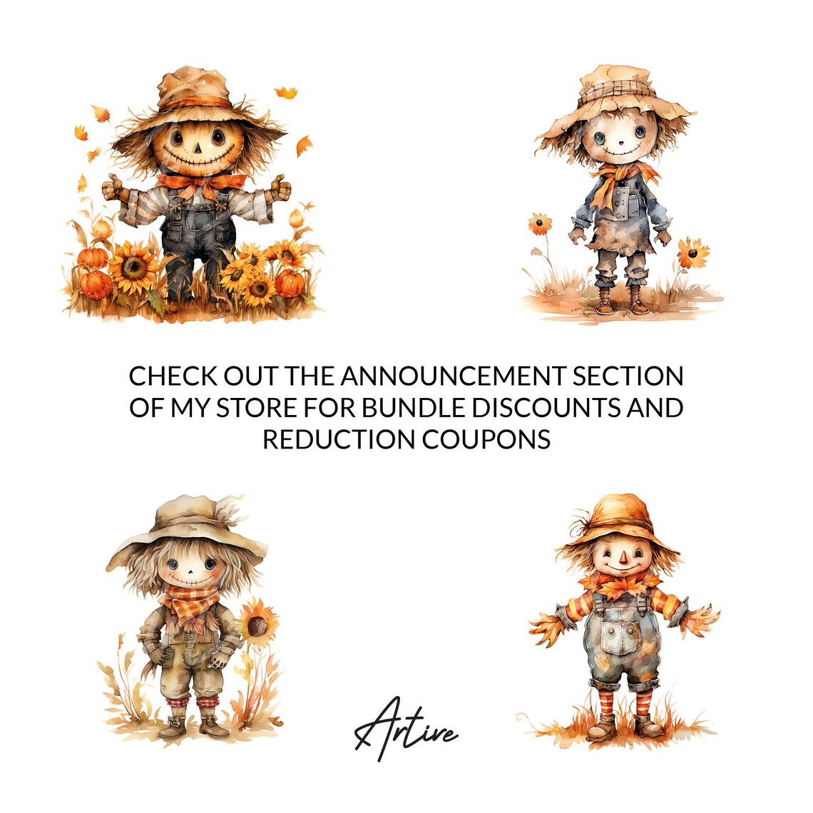 Watercolor Cute Scarecrow Clipart | PNG Clipart | Digital Download ...