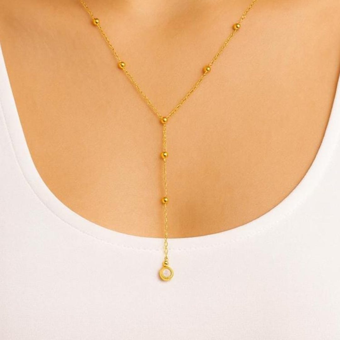 Gold Lariat Necklace, Dainty Y Necklace, Stainless Steel Layered ...