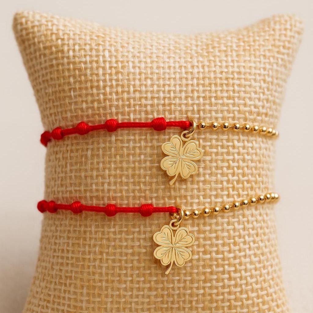 Red Thread Bracelet, 18k Clover Charm, Good Luck Amulet - Etsy