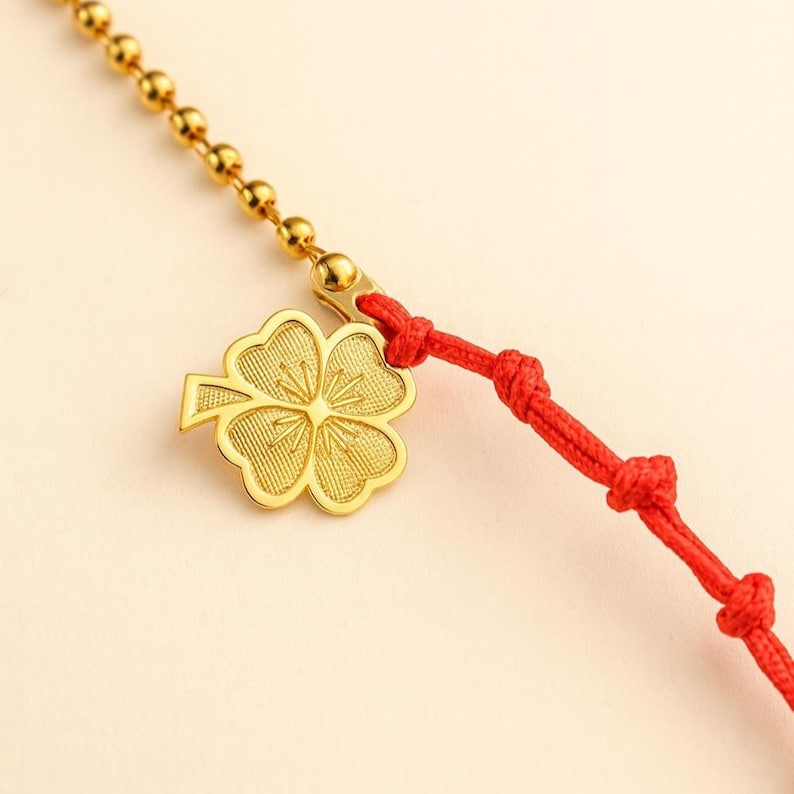 Red Thread Bracelet, 18k Clover Charm, Good Luck Amulet - Etsy