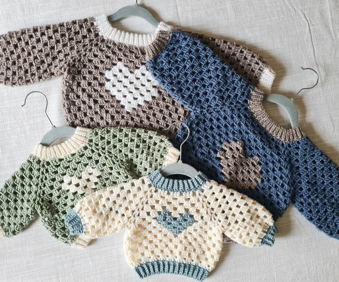 Crochet PATTERN Mini Heart Sweater sizes 0-2, 2-4, 4-6 and 6-9 Months ...