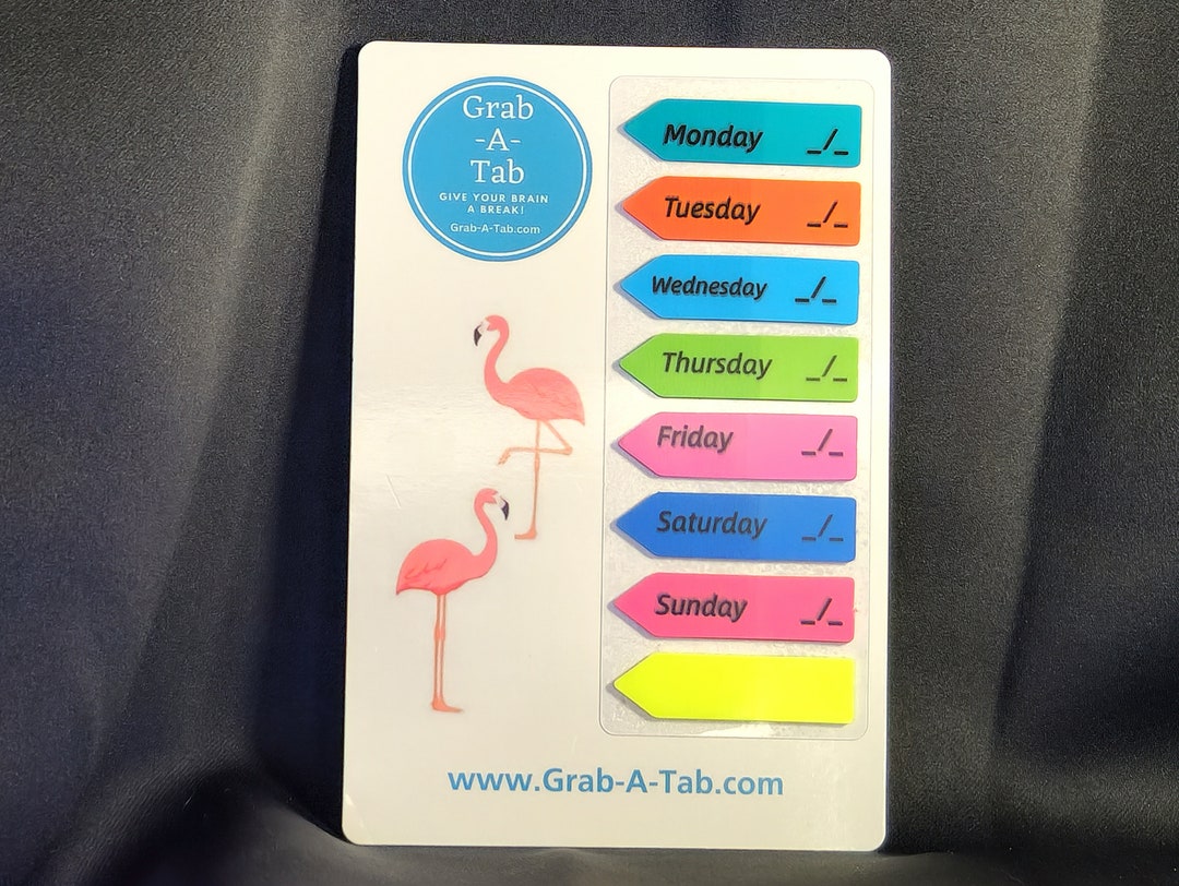 Grab-a-tab 160 Tabs-7 Days of the Week Reusable Sticky Tabs on a ...