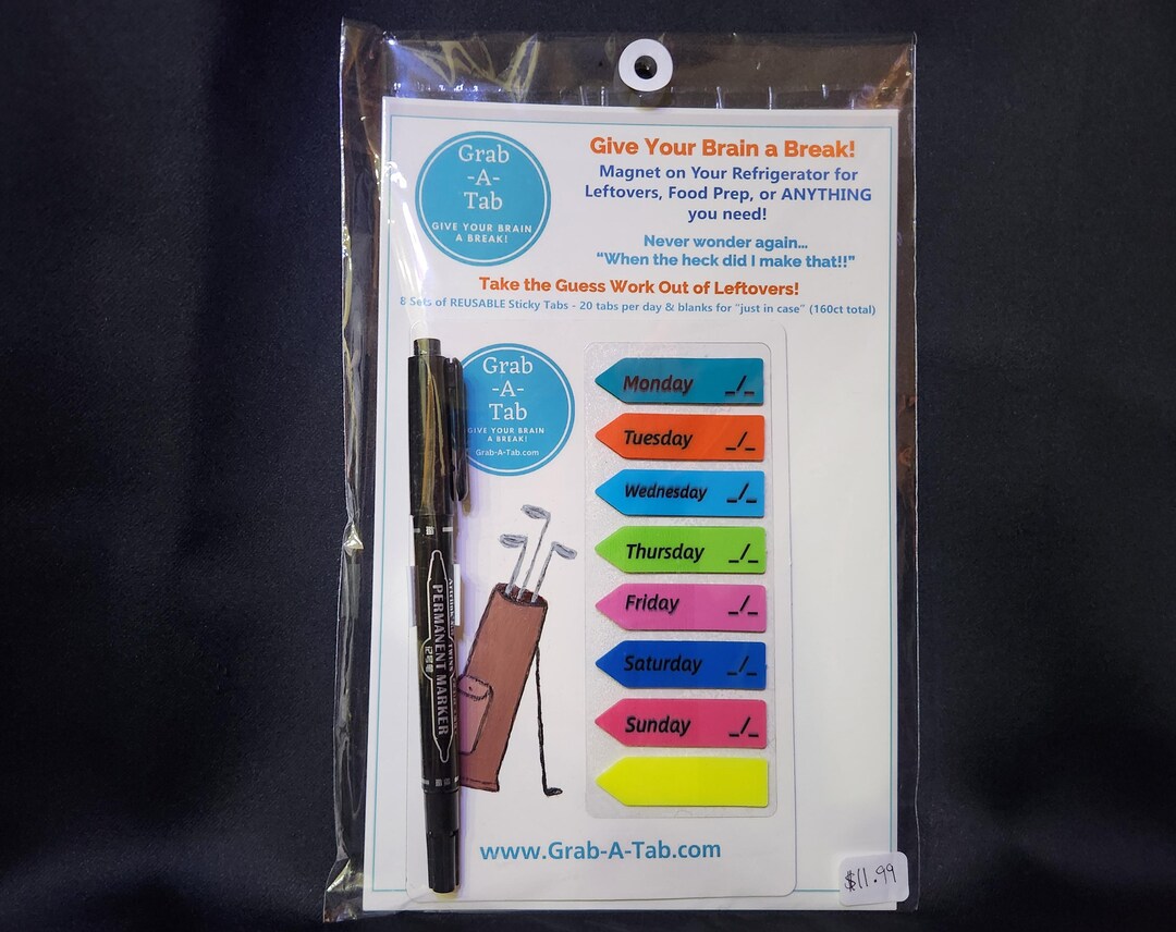 Food Labels Magnet! Grab-a-tab, Golf Bag! 160 Tabs-7 Days/week Reusable ...