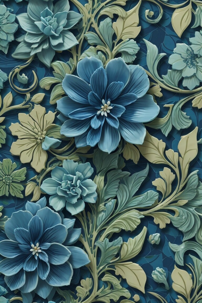 Blue and Green Floral Pattern for Crafts - Etsy