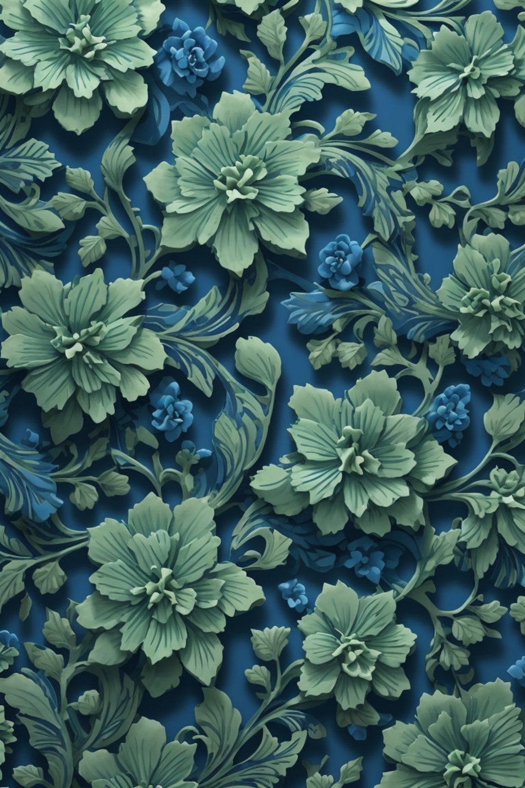 Blue and Green Floral Pattern for Crafts - Etsy