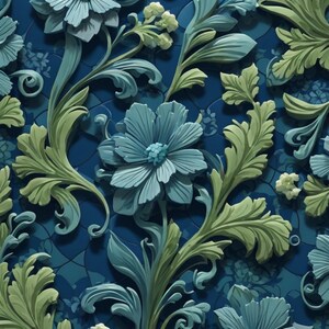 Blue and Green Floral Pattern for Crafts - Etsy