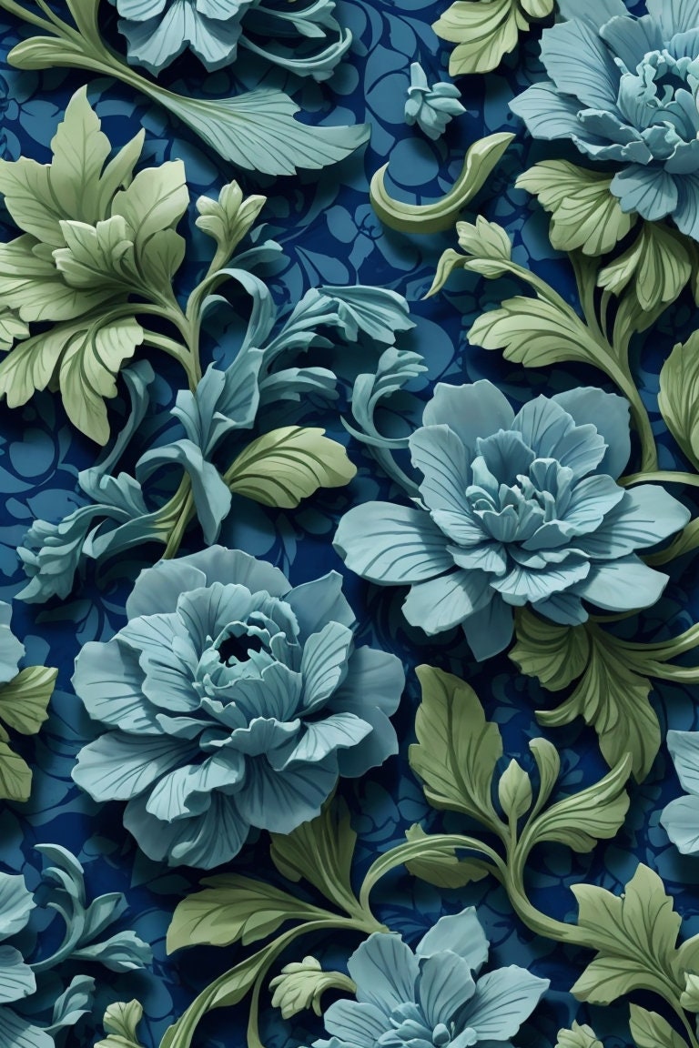 Blue and Green Floral Pattern for Crafts - Etsy