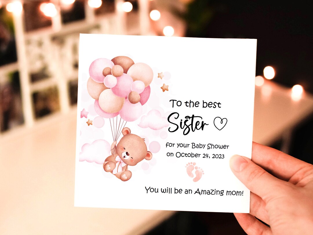 Personalized Baby Shower Card for Sister, Baby Shower GIFT BAG TAG ...