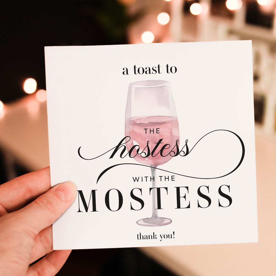 Hostess Thank You Card Blush Pink Champagne Glass Card - Thank You Card ...