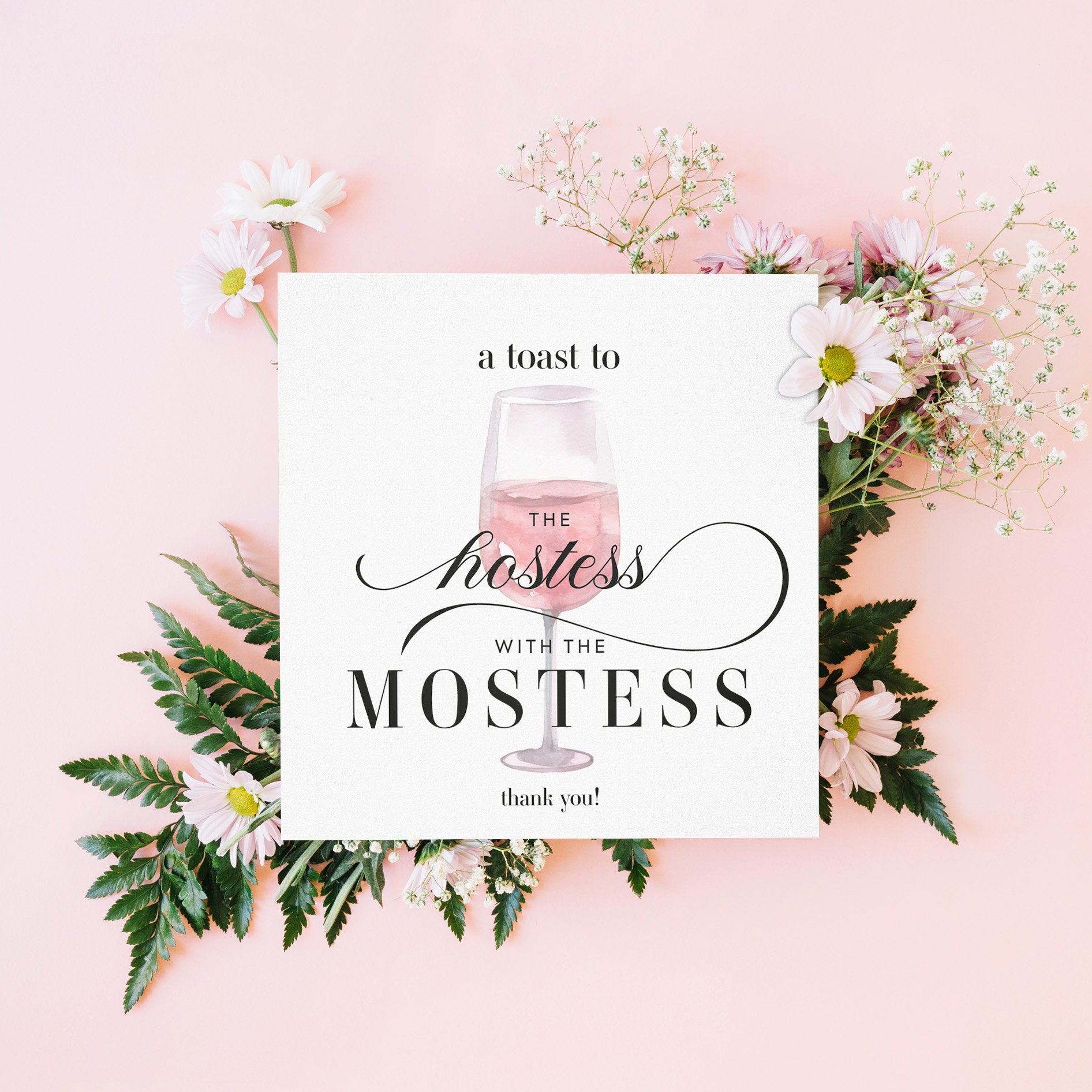 Hostess Thank You Card Blush Pink Champagne Glass Card Thank You Card ...