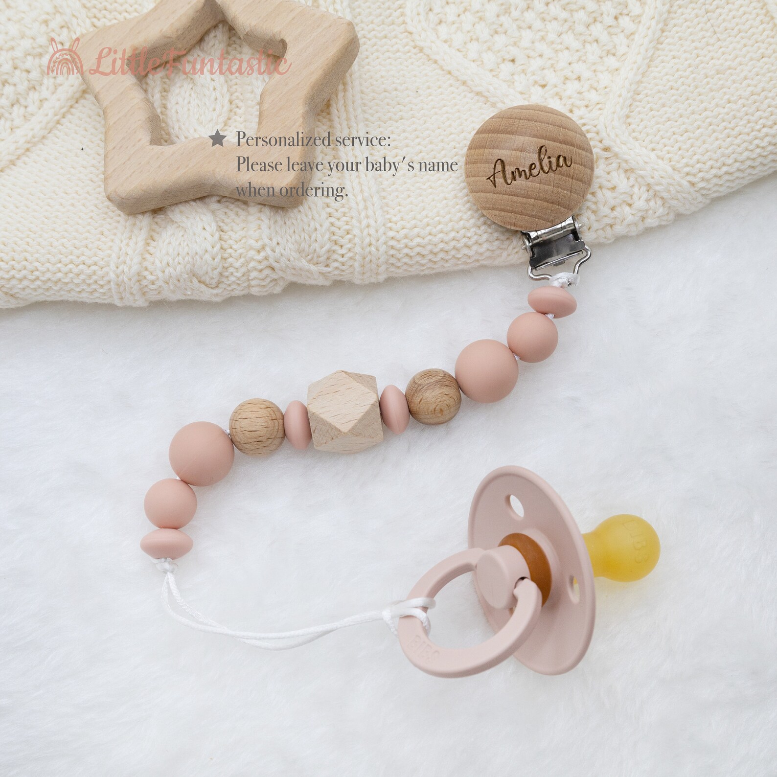 Personalized Pacifier Cilp/attachment Clip / Beech Wooden Clip ...