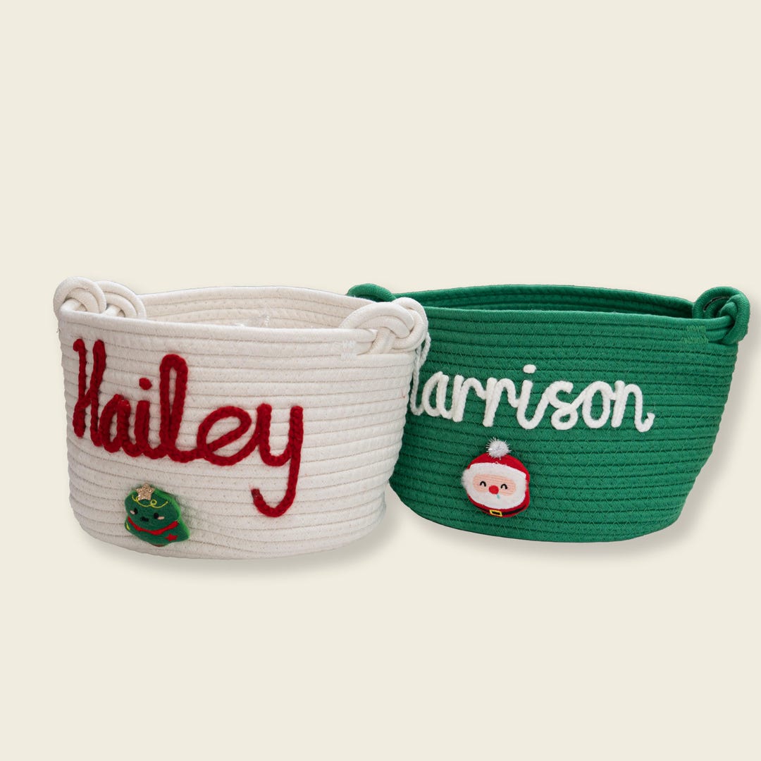 Personalized Christmas Basket, Embroidered Cotton Polyester Gift Bag - Etsy