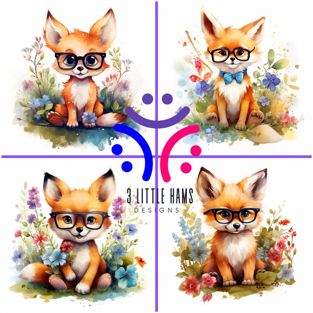 Cute Baby Fox With Glasses, PNG, Playful Fox, Studious Fox, Nursery ...