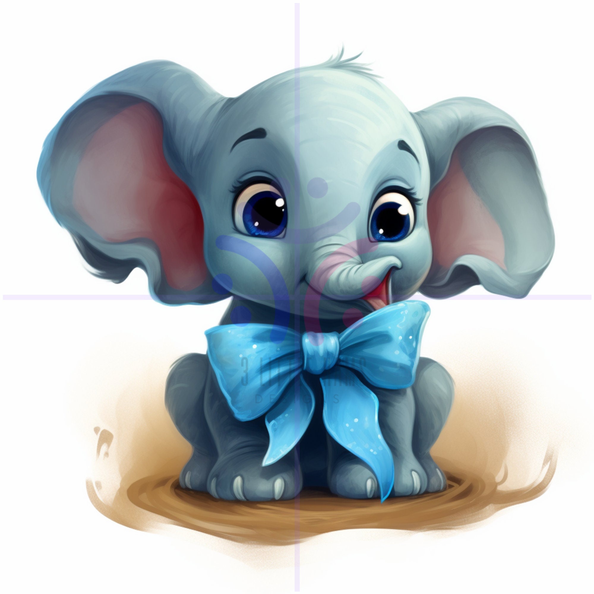 Elephant, Cute Blue Baby Elephant in a Blue Bow, Nursery, Kids - Etsy