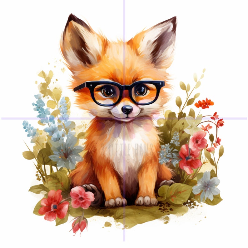 Cute Baby Fox With Glasses, PNG, Playful Fox, Studious Fox, Nursery ...