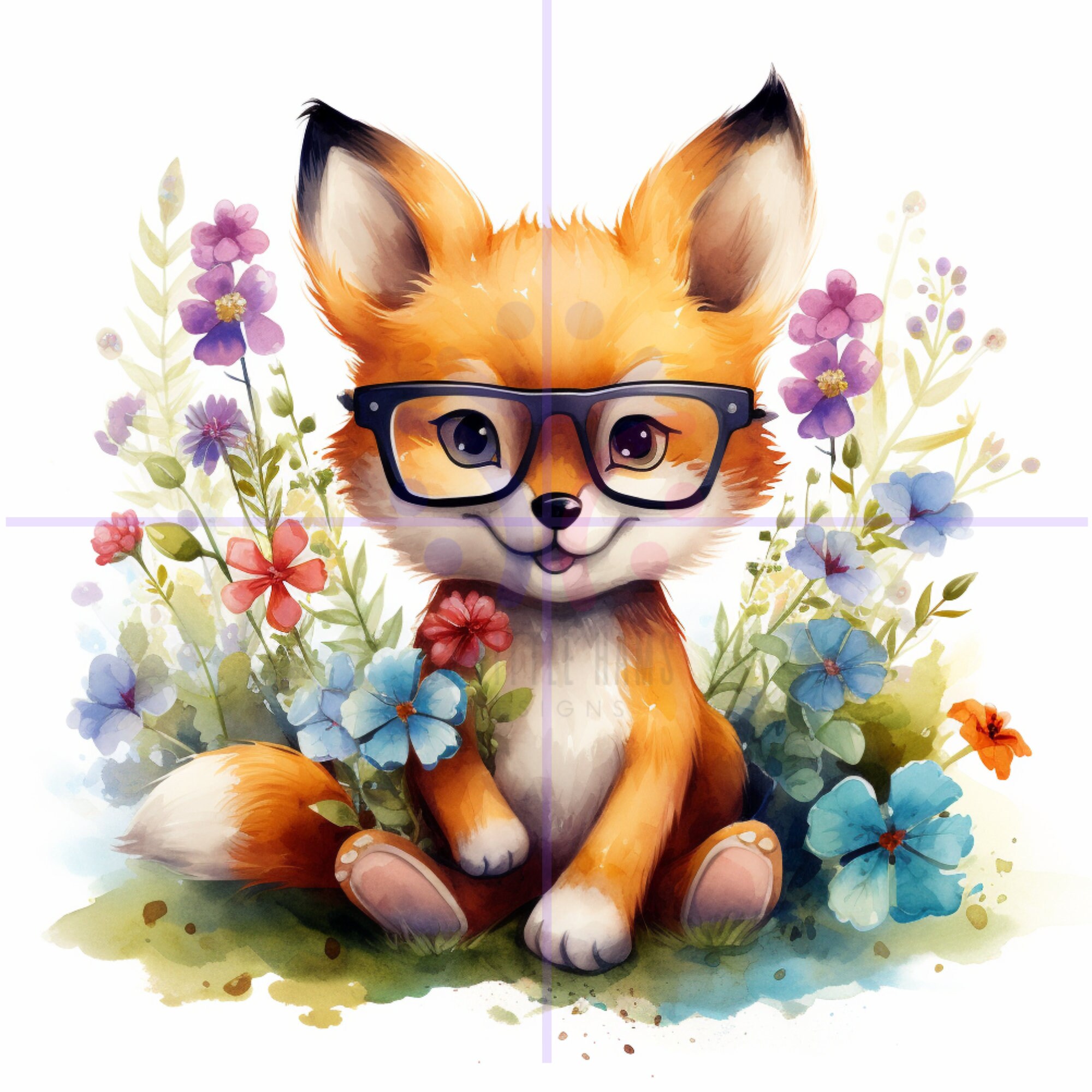 Cute Baby Fox With Glasses, PNG, Playful Fox, Studious Fox, Nursery ...