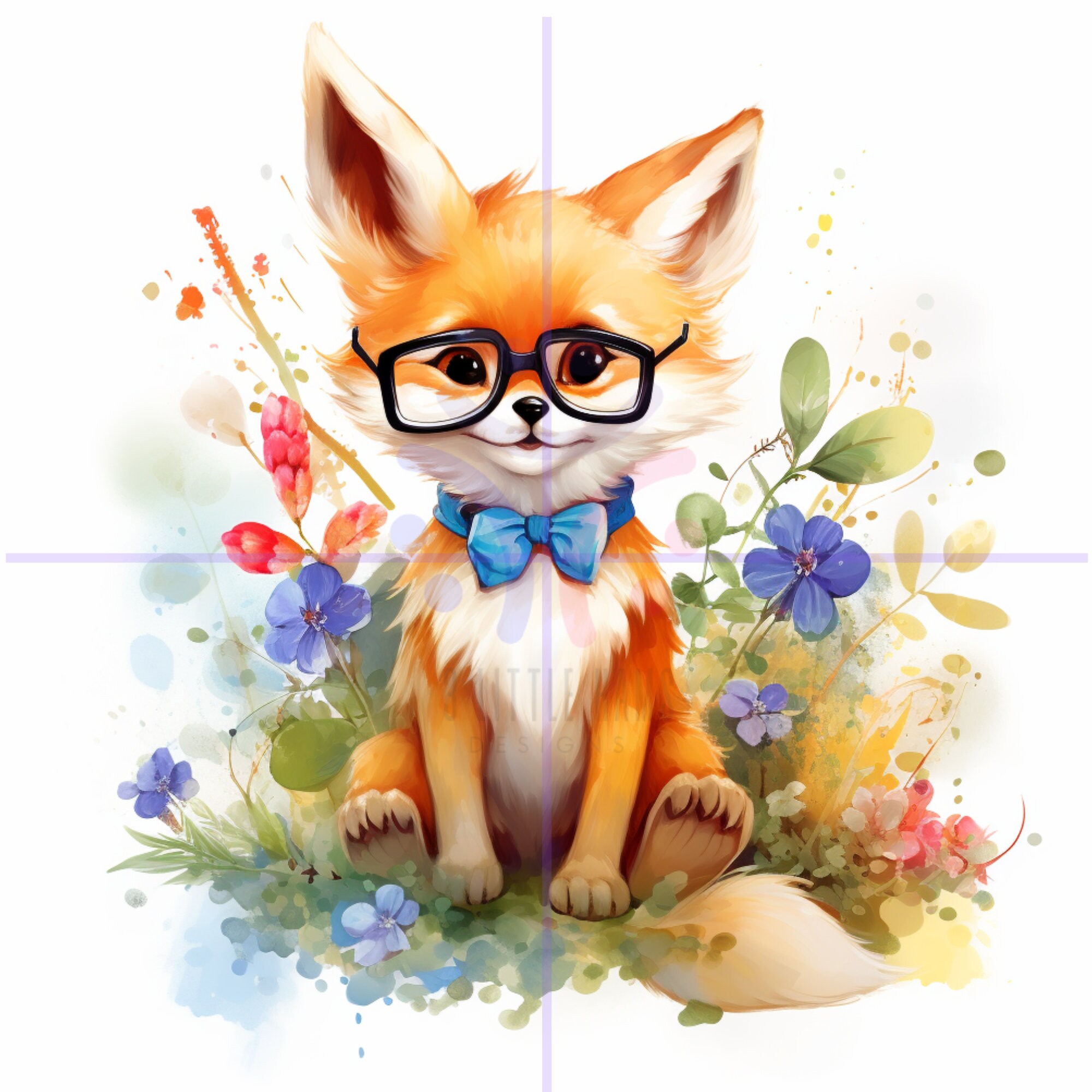 Cute Baby Fox With Glasses, PNG, Playful Fox, Studious Fox, Nursery ...